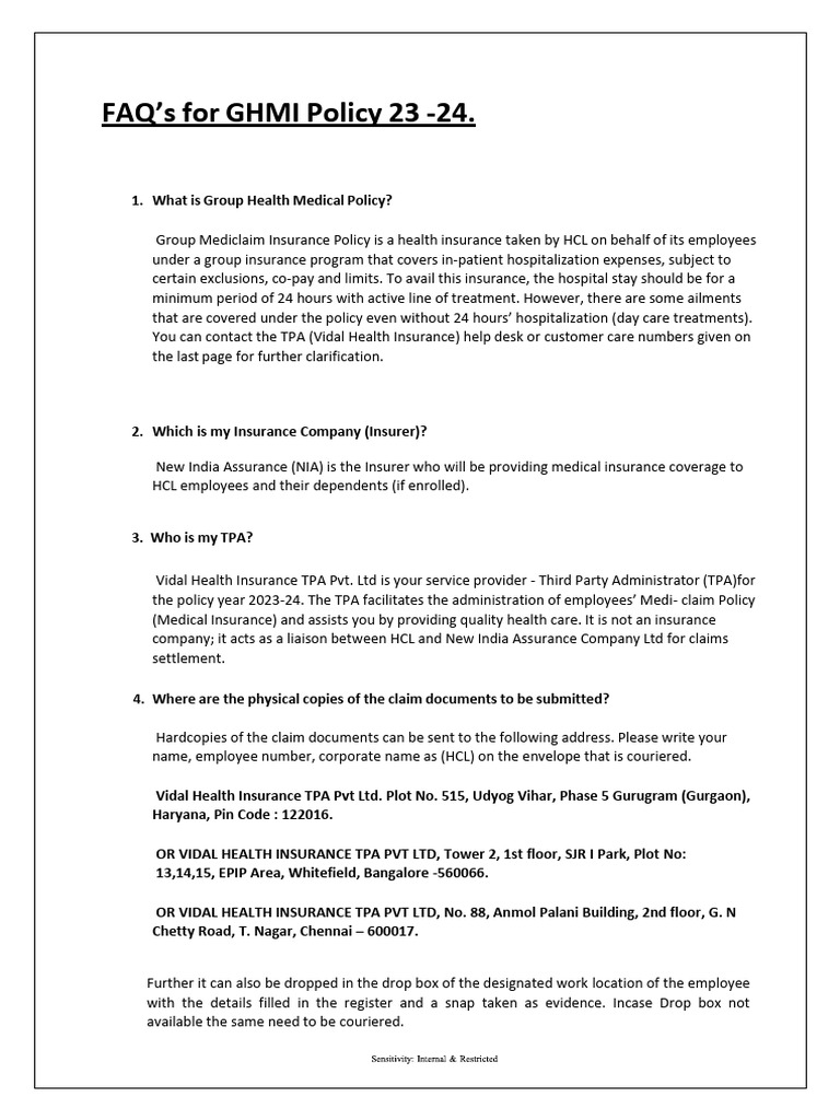 FAQ's For GHMI Policy 23 - 24 | PDF | Expense | Insurance