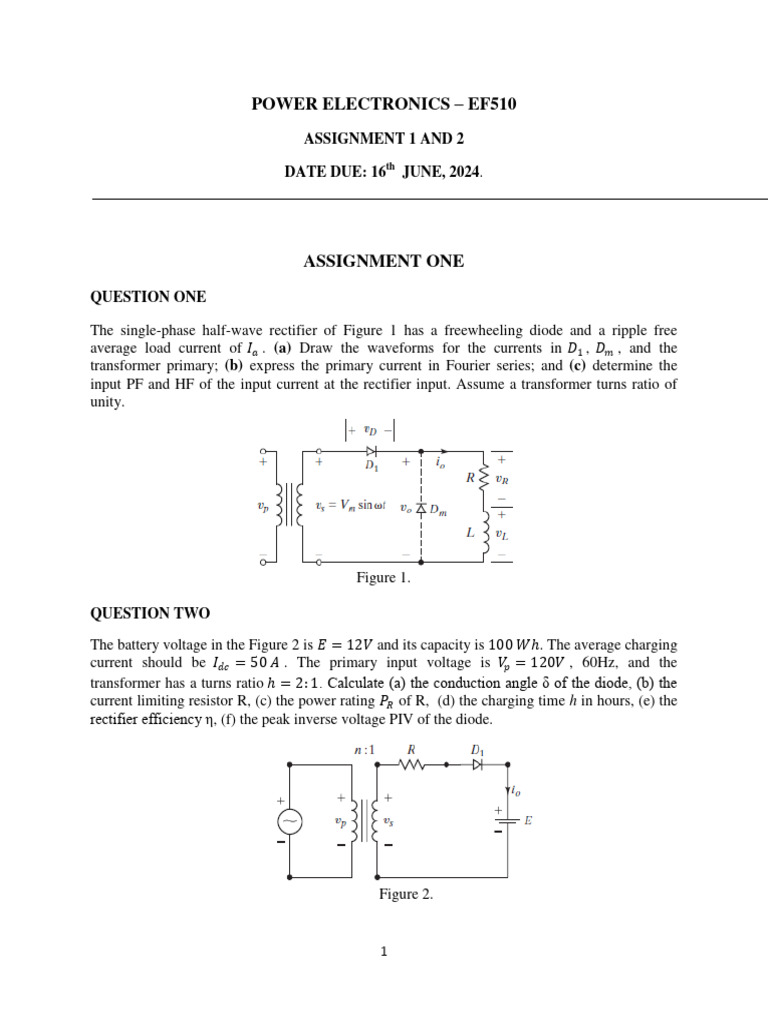 Ef510 Assignment 1 2024 | PDF | Rectifier | Electrical Engineering
