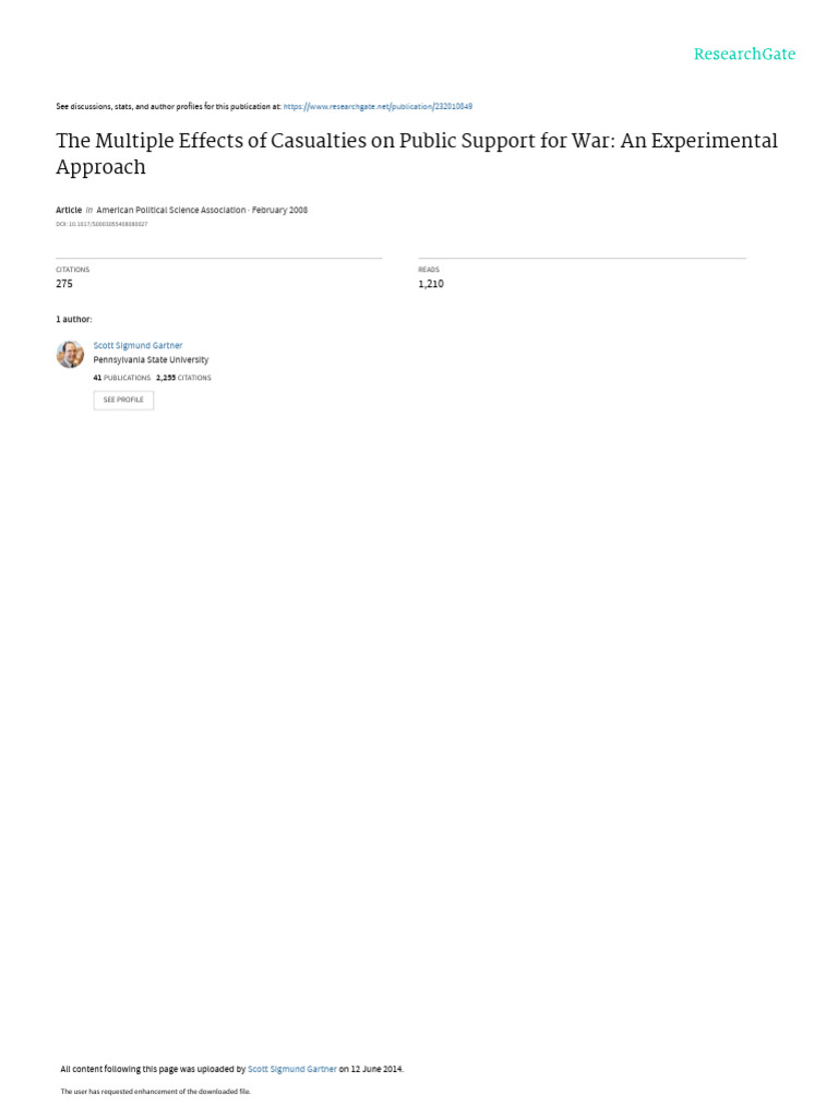 The Multiple Effects of Casualties On Public Suppo | PDF | Science