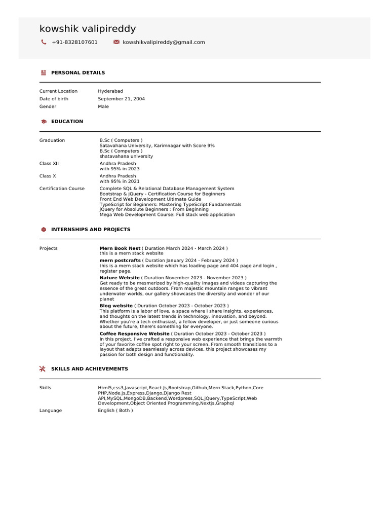 Kowshik Valipireddy Resume | PDF | Web Development | J Query