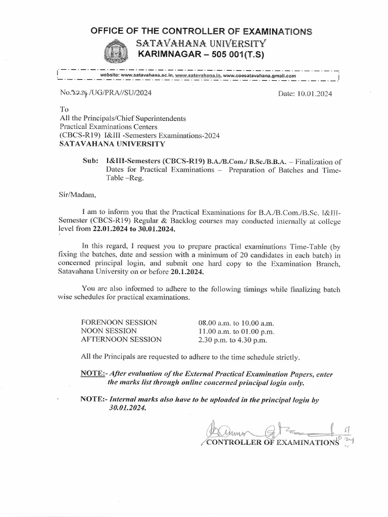 Ug I Iii Internal External Time Table Jan 2024 | PDF