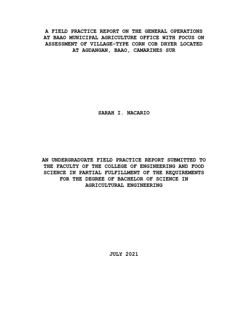 OJT Terminal Report | PDF | Maize | Clothes Dryer