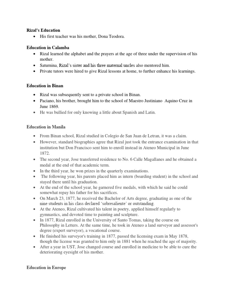 Rizals-Education | PDF | Educational Stages | Academia