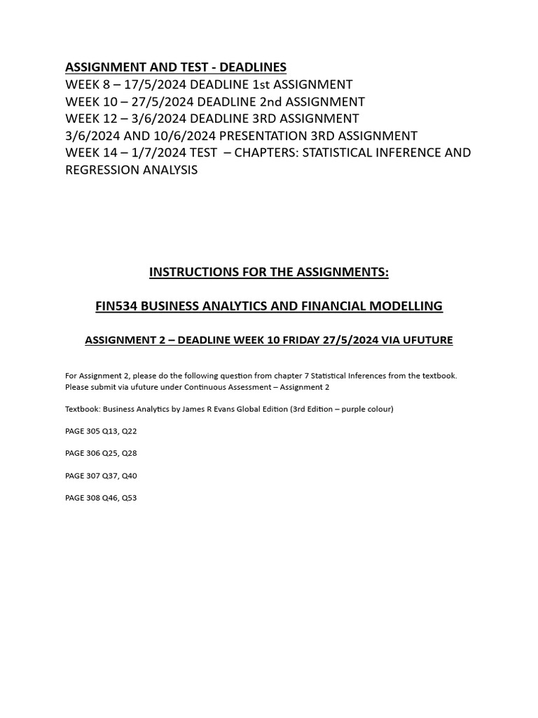 Fin534 Assignment 1 2 3 March2024 | PDF | Regression Analysis | Statistics