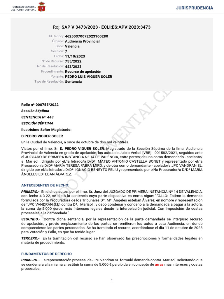 Sap V 3473 2023 | PDF | Caso de ley | Sentencia (ley)
