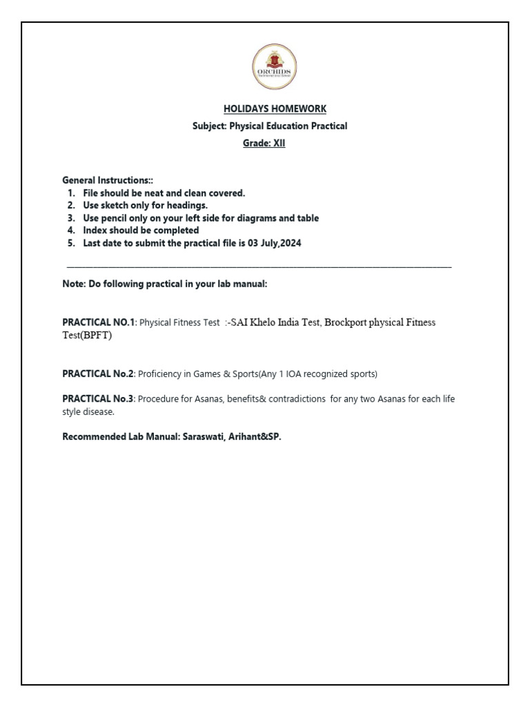 PHE Holidays HW - Class XII | PDF