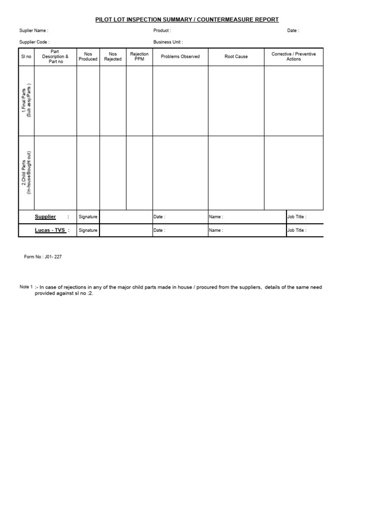 Pilot Lot Inspection | PDF | Finance & Money Management | Technology ...