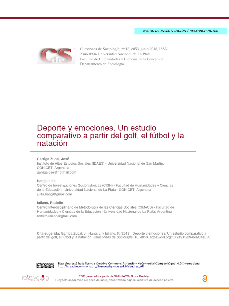 Garriga Zucal J Deporte y Emociones. Un Estudio Comparativo A Partir Del Golf, El Fútbol y La ...
