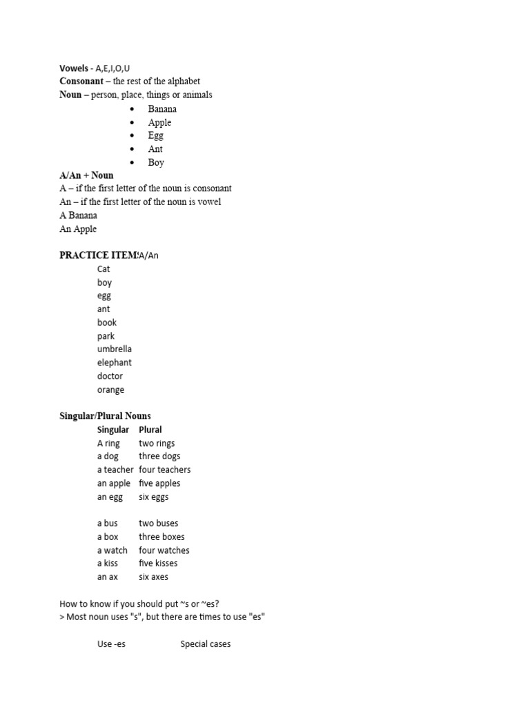 Vowels - A, E, I, O, U Consonant - The Rest of The Alphabet Noun ...