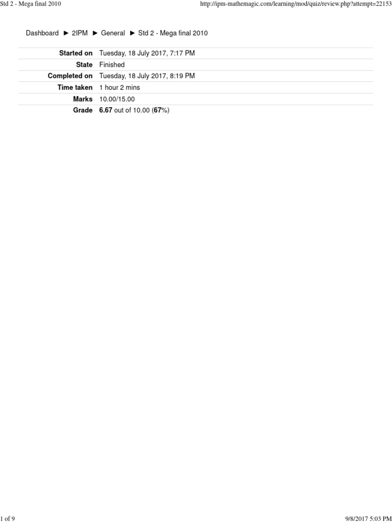 Std 2 - Mega final 2010 | PDF