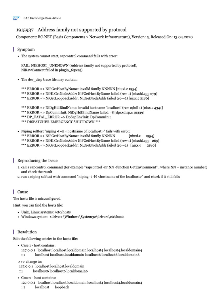 Address Family Not Supported by Protocol | PDF