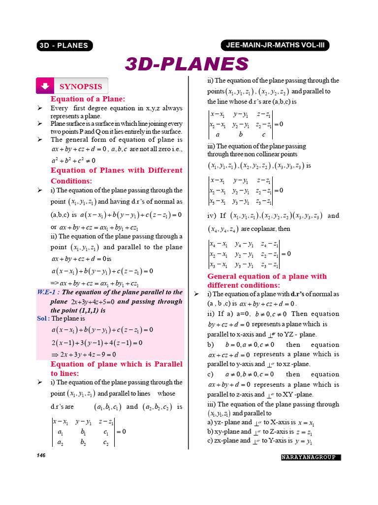 XI - Maths - Chapter 12 - PLANES FINAL (146-162) | PDF | Cartesian ...