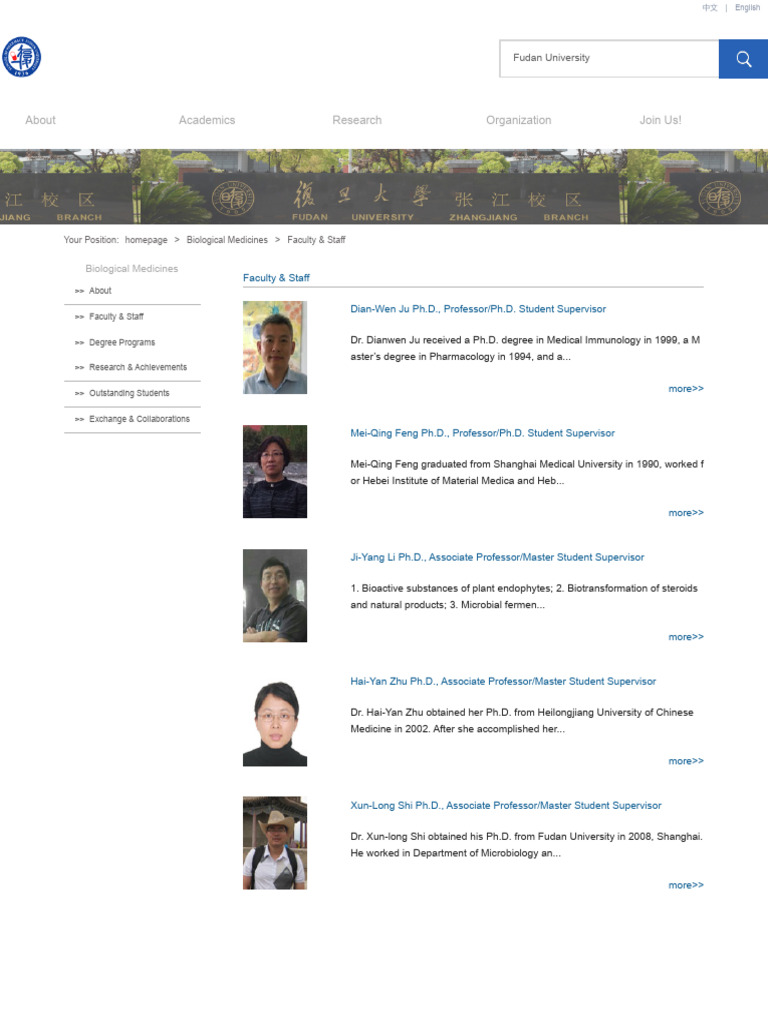 Fudan Uni Micro Faculty & Staff | PDF | Pharmacology | Pharmaceutical Sciences