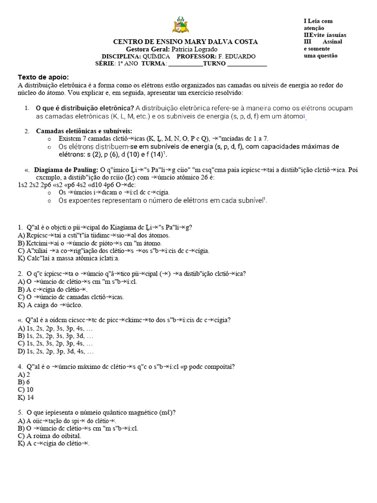 Provas de Quimica para 1 Ano | Download grátis PDF | Ciência de ... Provas de Quimica para 1 Ano | Download grátis PDF | Ciência de ...