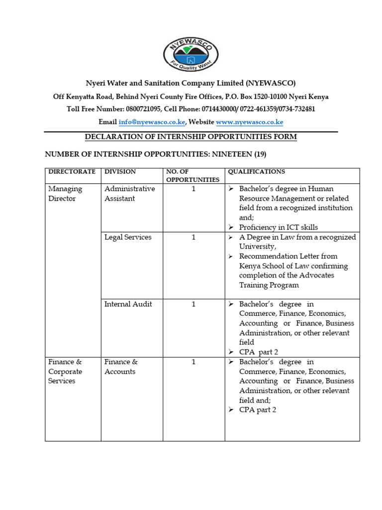 NYEWASCO Internship Opportunities 2023 | PDF | Academic Degree ...