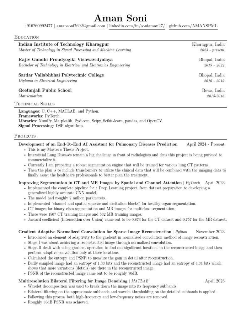 Aman Soni: AI & Signal Processing Expert | PDF | Image Segmentation | Wavelet