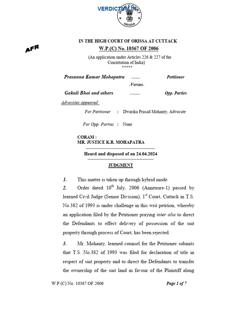 Prasanna Kumar Mohapatra Verdictum 1613413 | PDF | Lawsuit | Deed