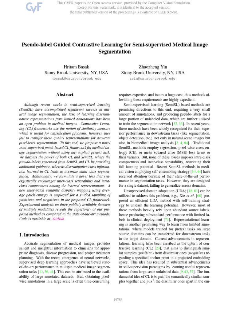 Pseudo-label Contrastive Learning for Medical Image Segmentation | PDF | Image Segmentation ...