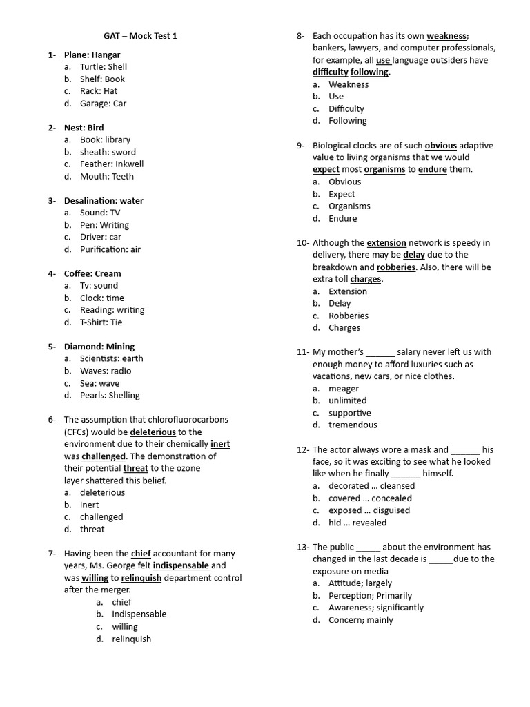 GAT Mock Test for Exam Prep | PDF