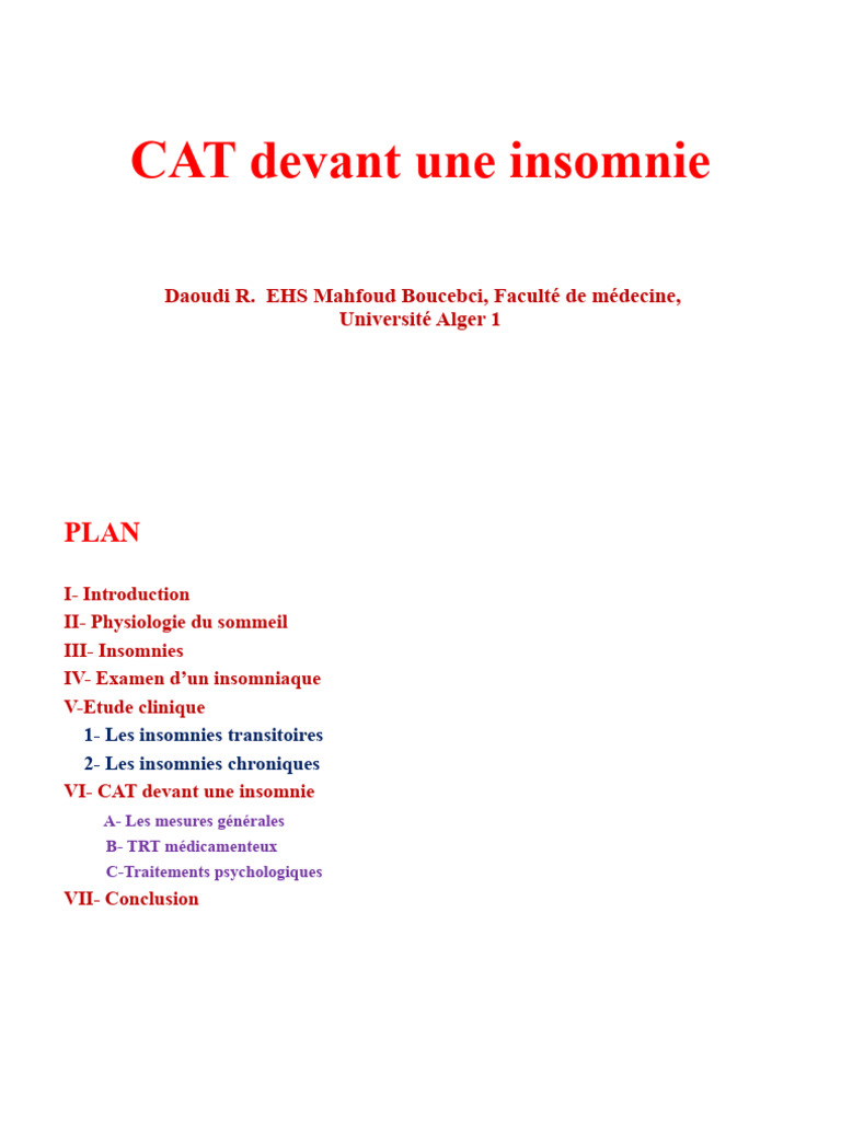 CAT Devant Une Insomnie | PDF | Insomnie | Sommeil