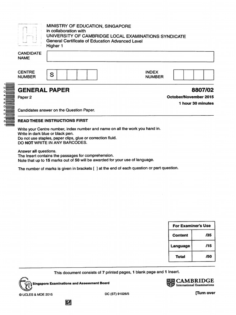 2015 H1 GP 8807 P2 (Sport DP) | PDF | Foreign Language Studies