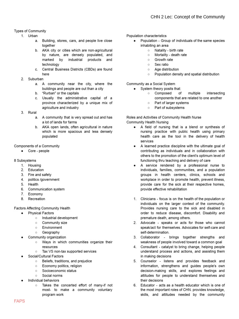 CHN 2 Lec Concept of The Community 1 1 | PDF | Demography | Mortality Rate