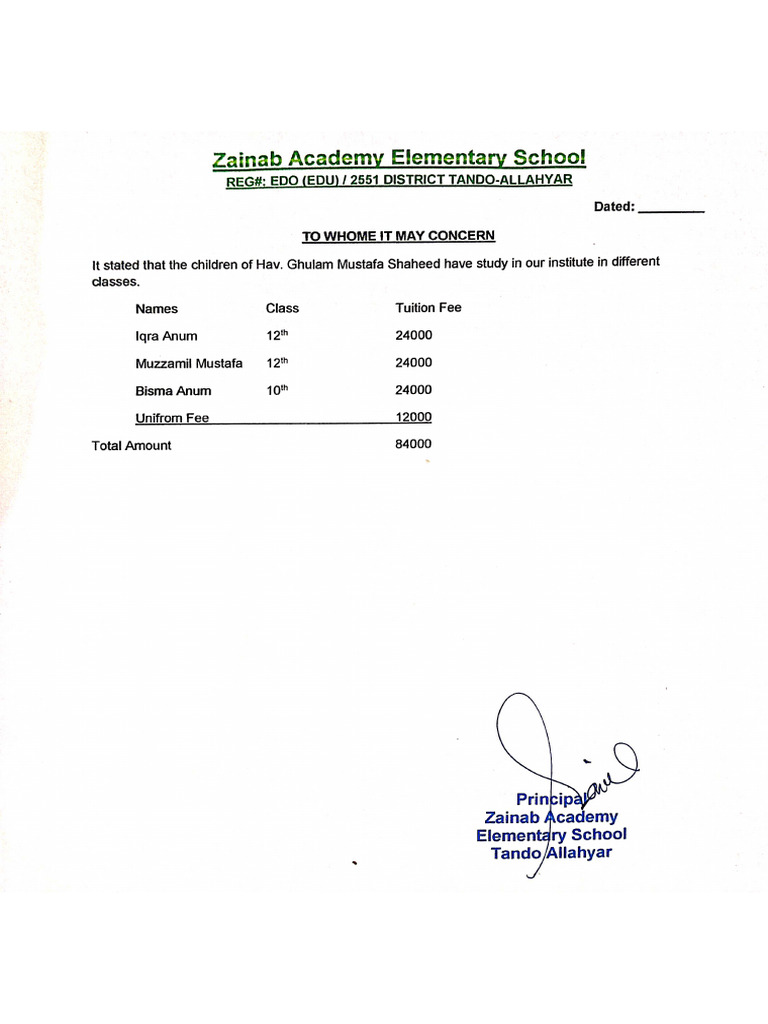 School Fee Statement for Students | PDF