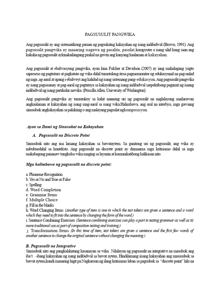 Ibat Ibang Uri NG Pagsusulit | PDF