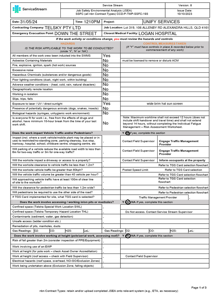 JSEA - SSFC V8.0 (Fillable - Printable) | PDF | Personal Protective ...