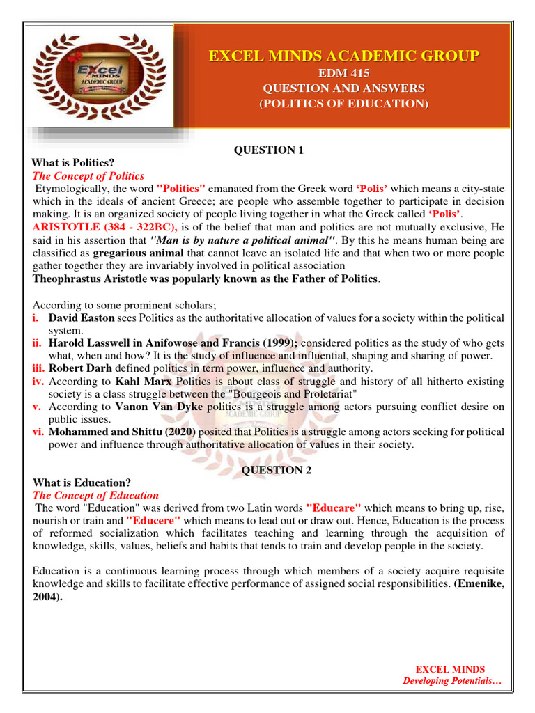 Edm 415 Q&a (Emag) | PDF | Power (Social And Political) | State (Polity)