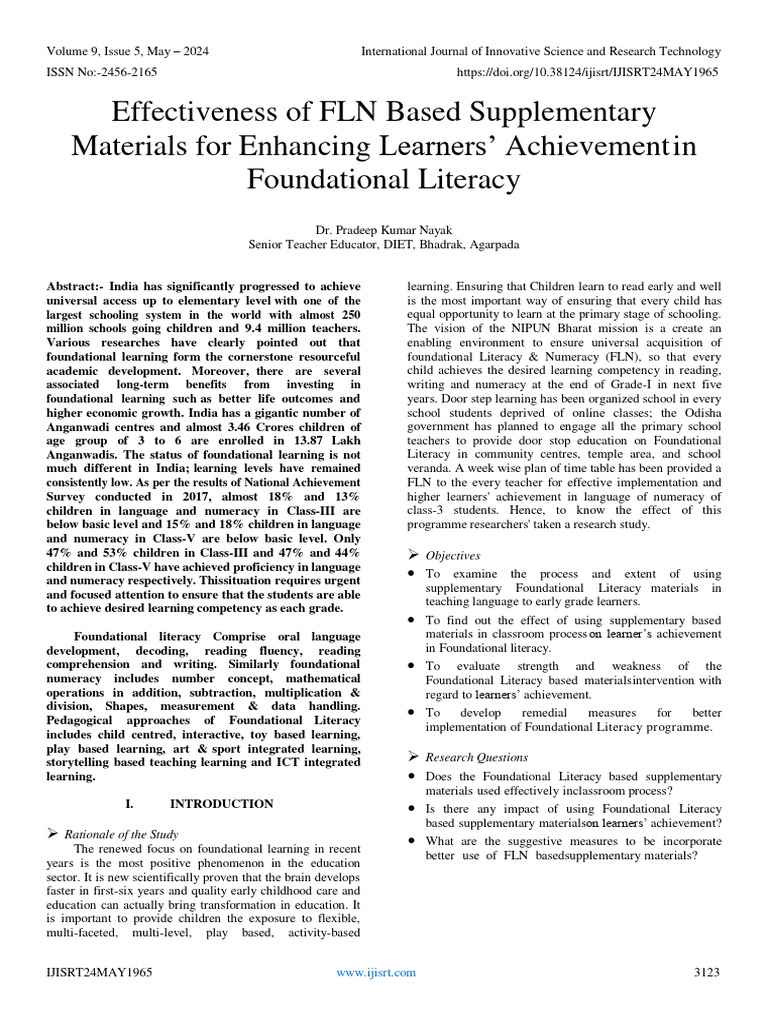 Effectiveness of FLN Based Supplementary Materials For Enhancing Learners' Achievementin ...