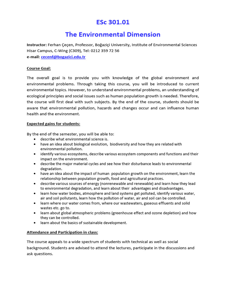 ESc 301.01 Syllabus-Spring 2024 | PDF | Pollution | Waste