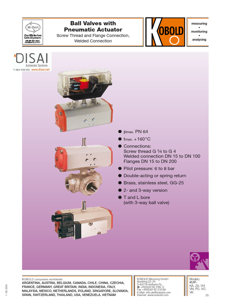 HT Kobold Ball Valves With Pneumatic Actuator | PDF | Valve | Actuator