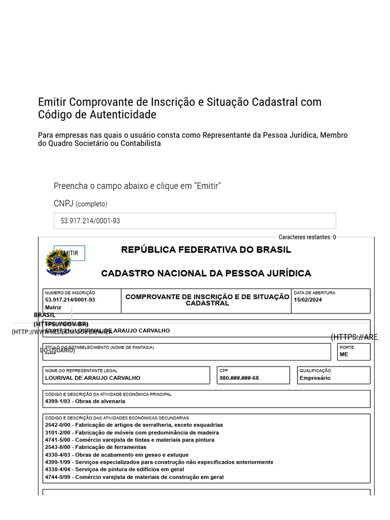 Comprovante CNPJ: Lourival de Araujo Carvalho | PDF