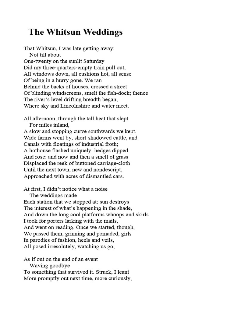 The Whitsun Weddings Poem | PDF