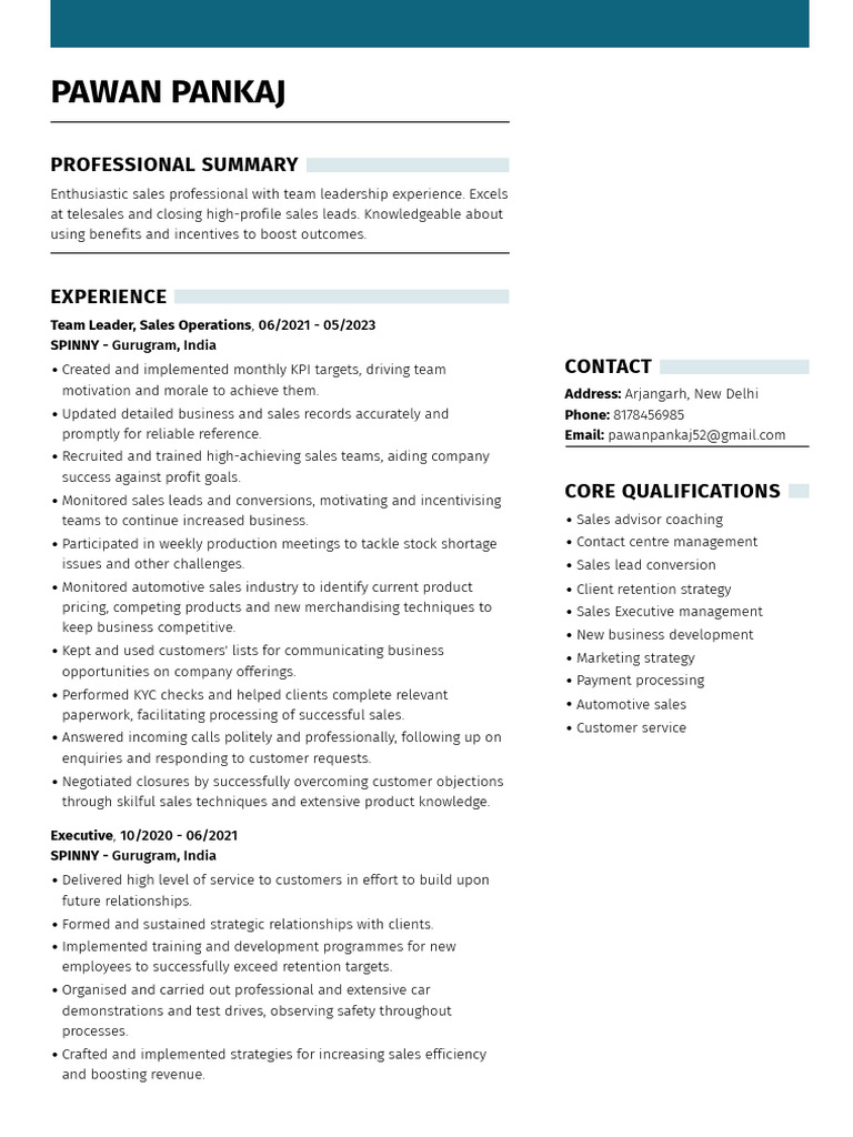 Pawan Pankaj CV | Download Free PDF | Sales | Employee Retention
