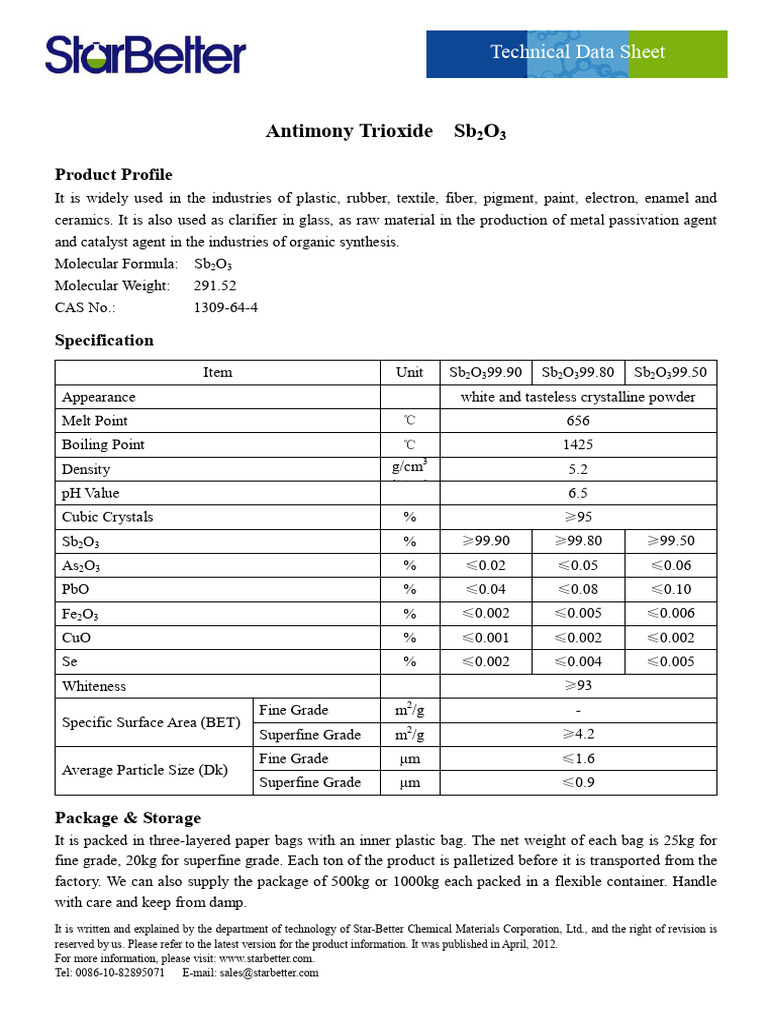 Antimony Trioxide Sb2O3 TDS | PDF | Materials | Chemical Substances