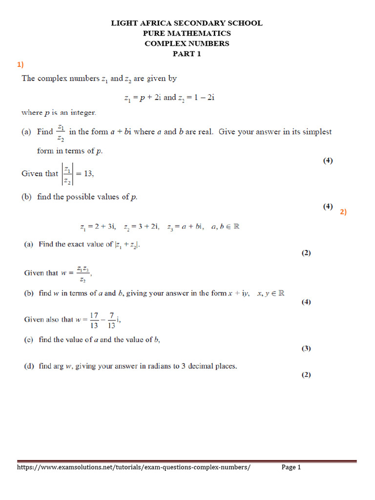 Complex Numbers Test by Ezra | PDF | Complex Number | Mathematical Concepts