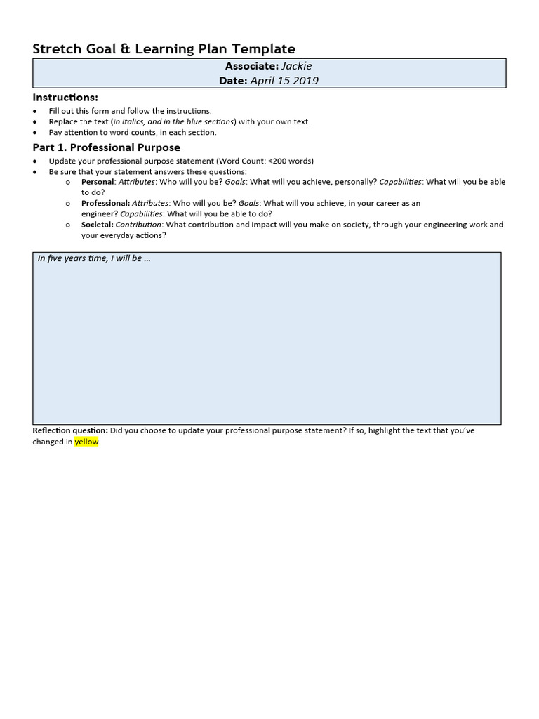 Stretch Goal & Learning Plan Template Apr 15 | PDF