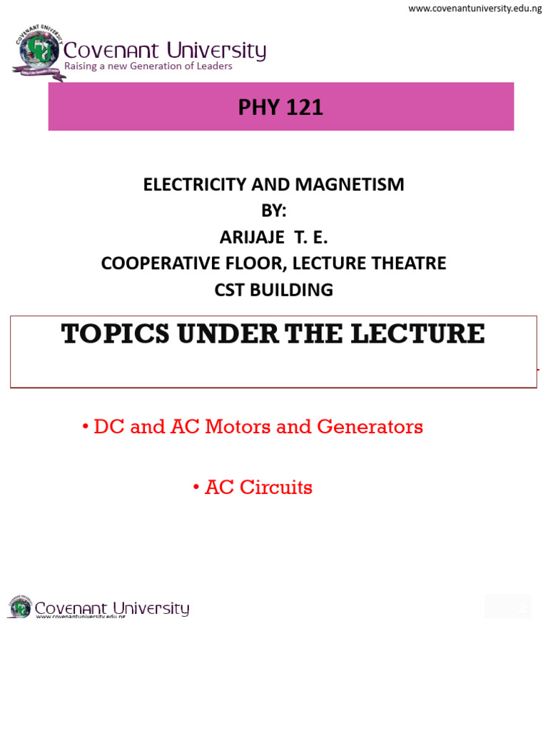 Phy 121 Week 10 - DC & Ac Circuits | PDF | Electric Motor | Electrical ...