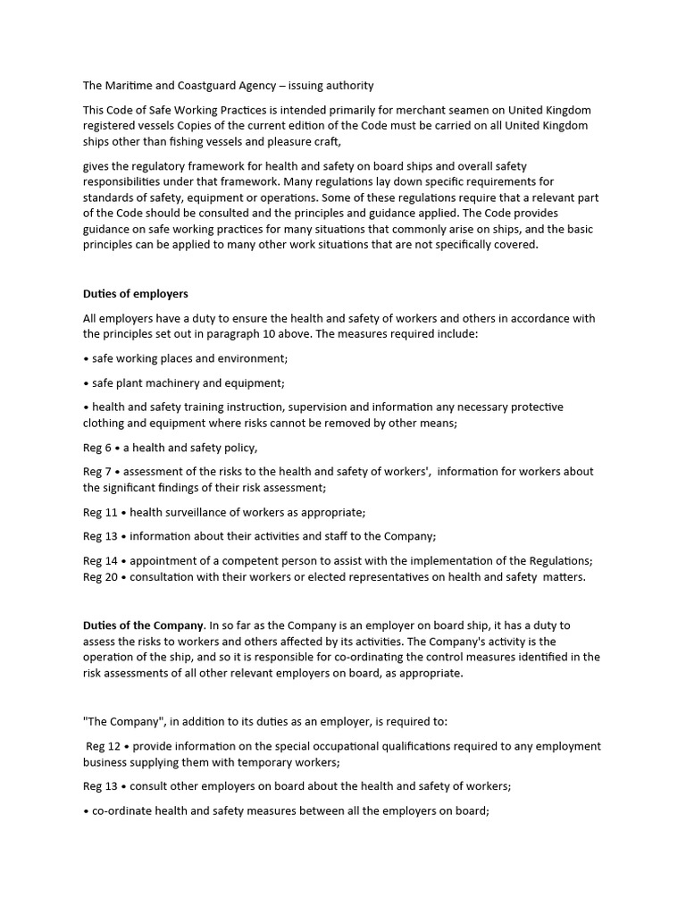 Brief On Code of Safe Working Practices | PDF | Risk | Occupational ...