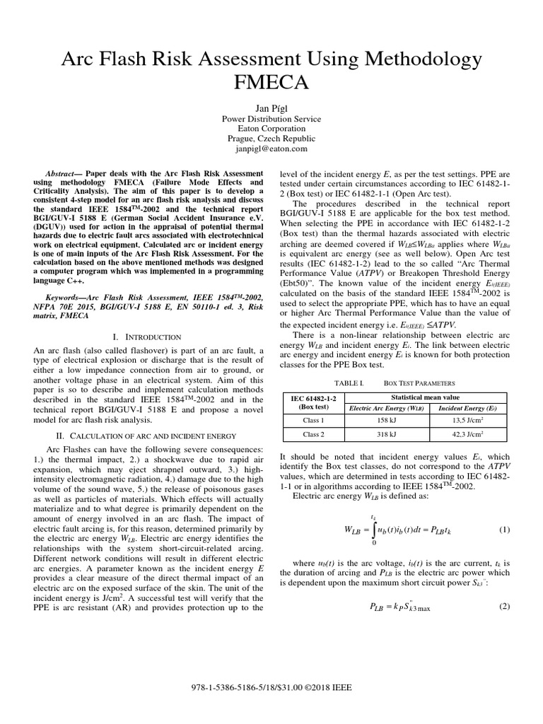 Arc Flash Risk Assessment Using Methodology Fmeca: Jan Pígl | Download ...