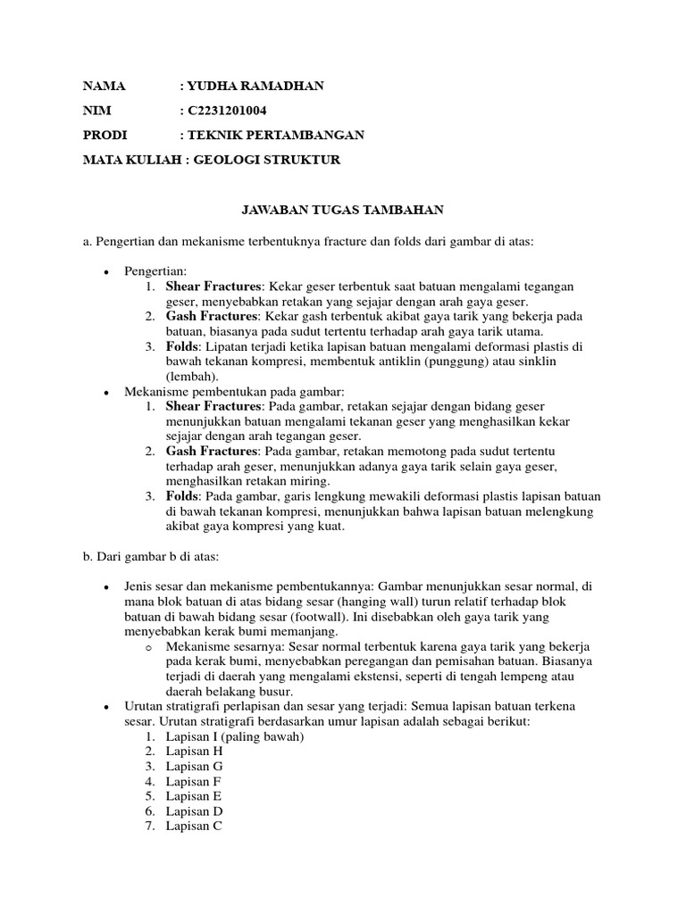 Tugas Tambahan Geologi Struktur - Yudha Ramadhan - C2231201004 | PDF