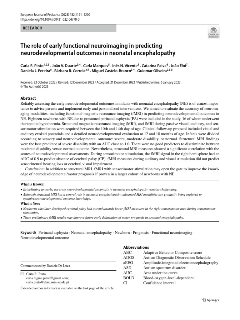 The Role Of Early Functional Neuroimaging In Predicting