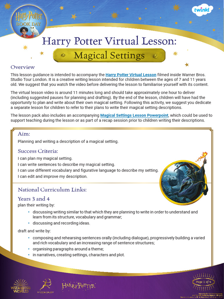 Harry Potter Virtual Lesson Magical Settings Lesson Guidance | Download ...
