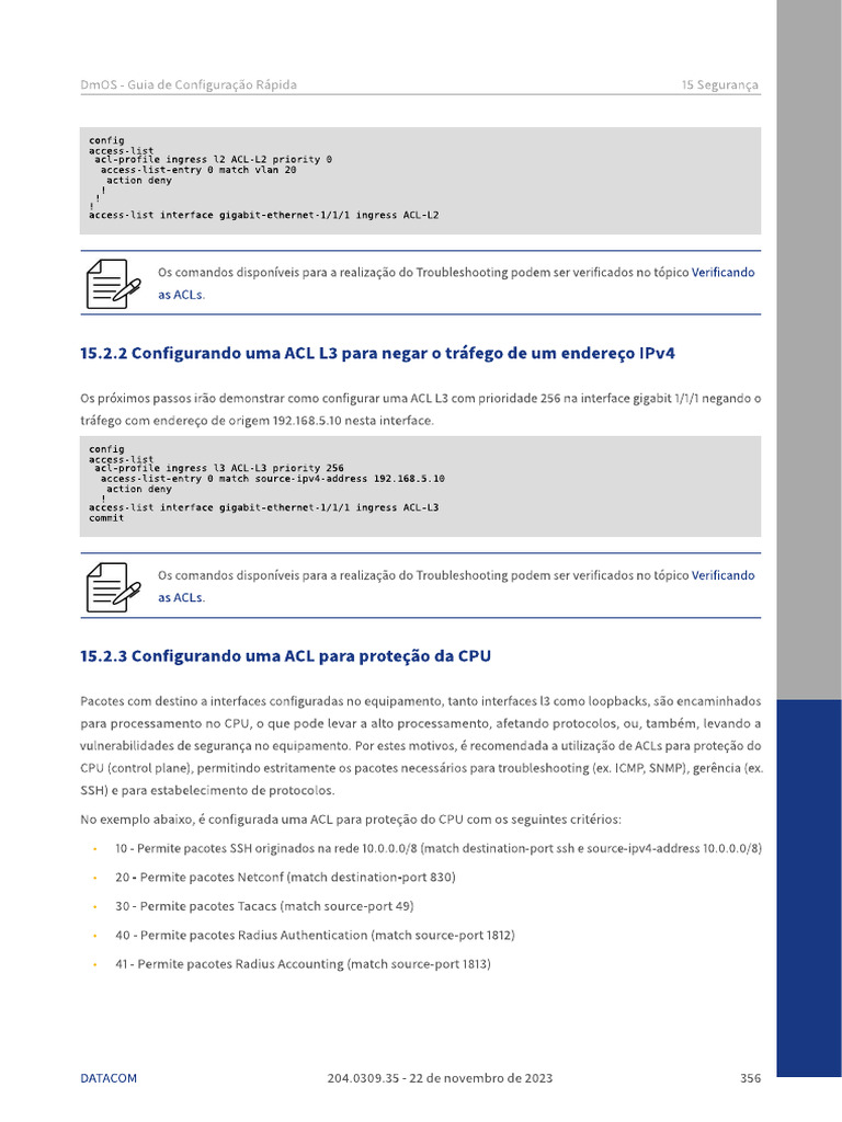 Datacom - 15.2.3 Configurando Uma ACL para Proteção de CPU | PDF