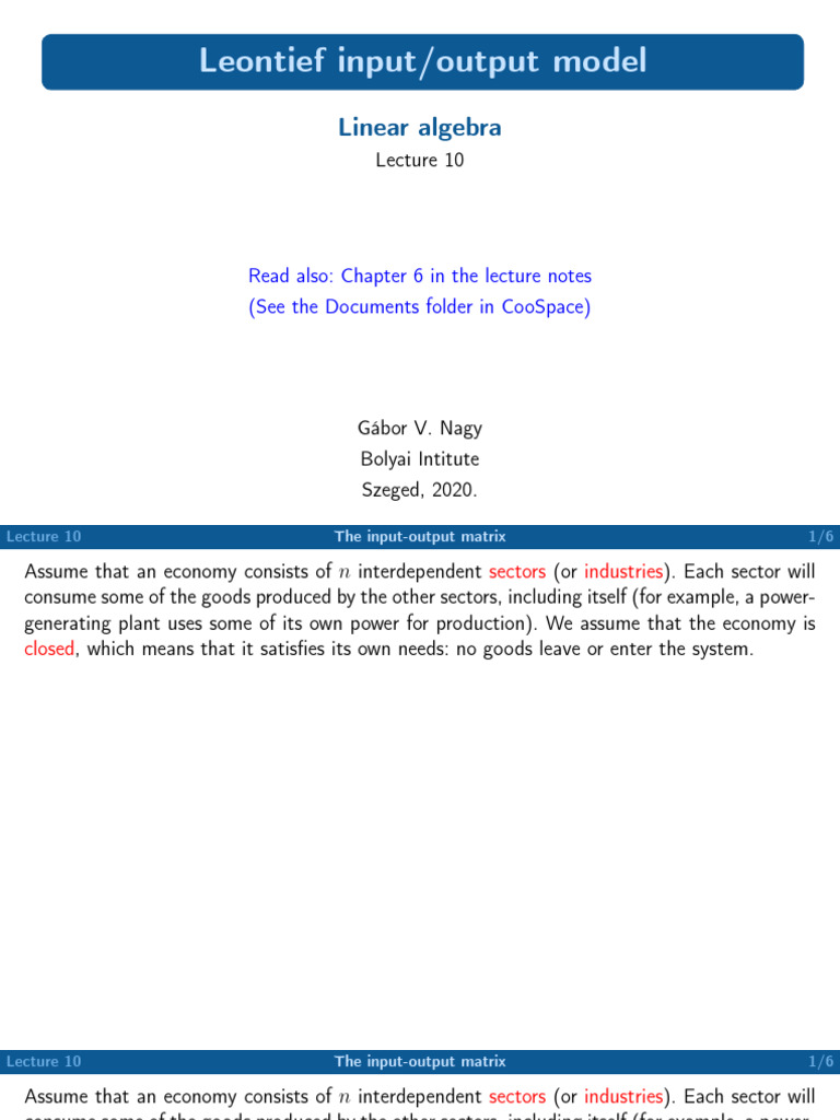 The Main Theory Of Leontief Model Pdf Input Output Model Matrix