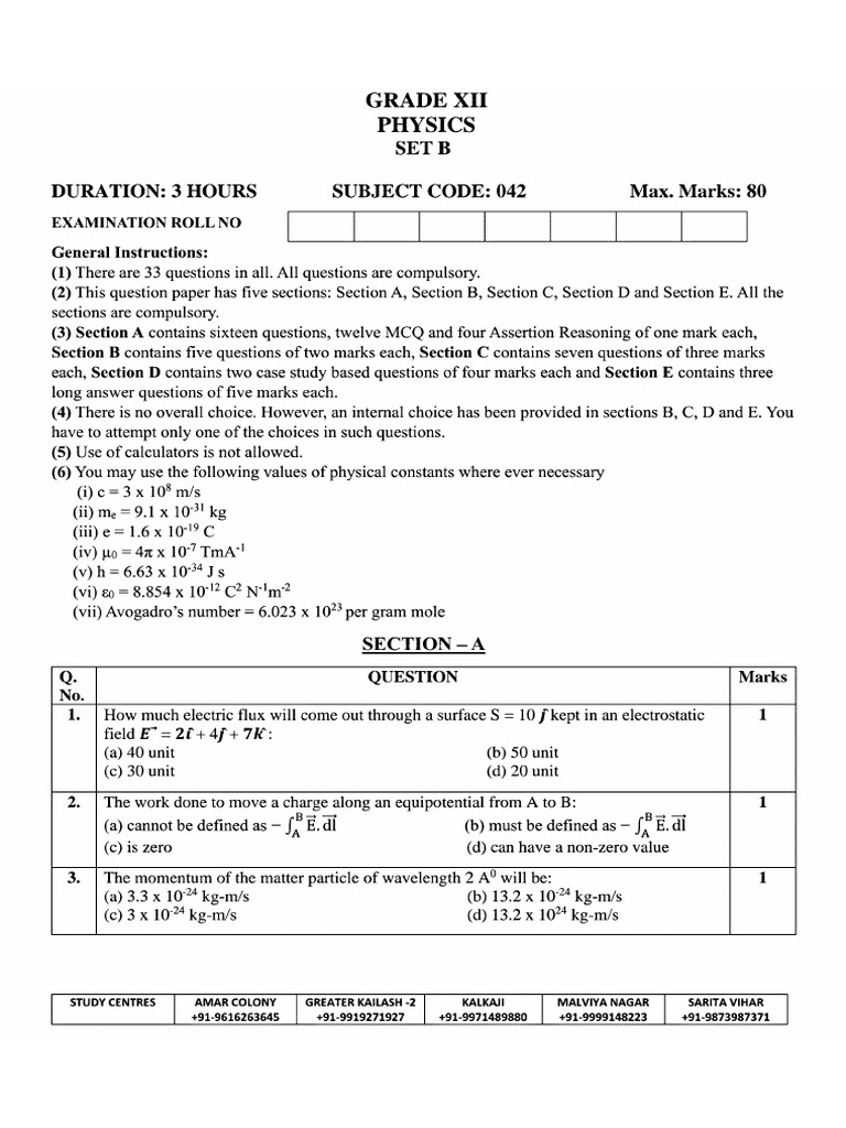 XII Physics Edu-Evolve SET - B | PDF