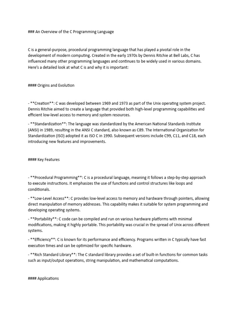 An Overview of The C Programming Language | PDF | C (Programming ... An Overview of The C Programming Language | PDF | C (Programming ...