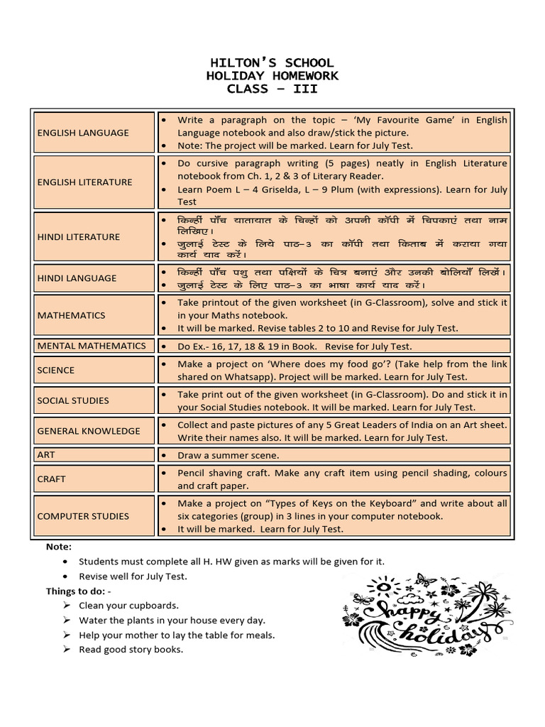 Holiday Homework Cl-Iii | PDF | Language Arts & Discipline | Foreign ...